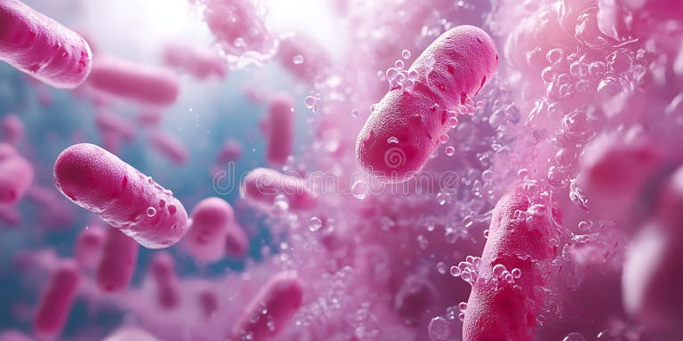Microscopic Pink Bacteria Cells Floating in Liquid Scientific ...