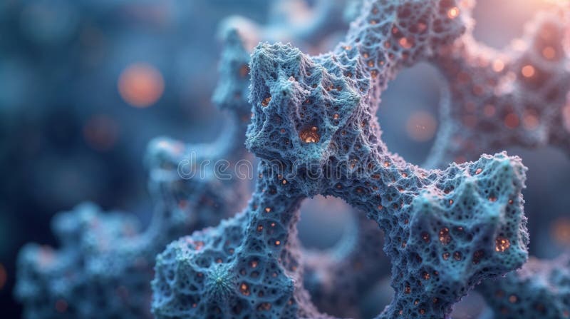 Microscopic Porous Structure with Glowing Elements Stock Illustration ...