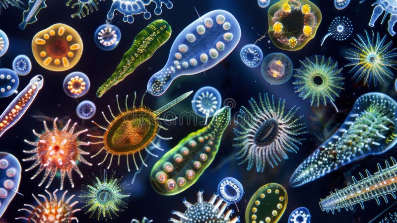A of Microscopic Protozoa Species Each Exhibiting a Different Shape and ...