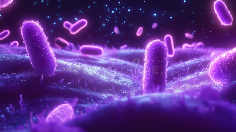 Microscopic Purple Bacteria Colony Illuminated Stock Illustration ...