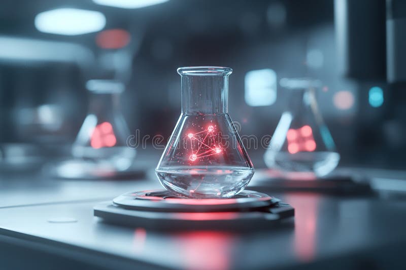 The Dark Laboratory Room with the Erlenmeyer or Conical Flask on Bench ...