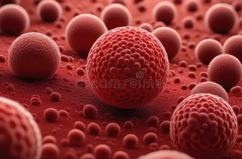 Microscopic Red Abstract Organic Spheres Floating, Blood Cells Under ...