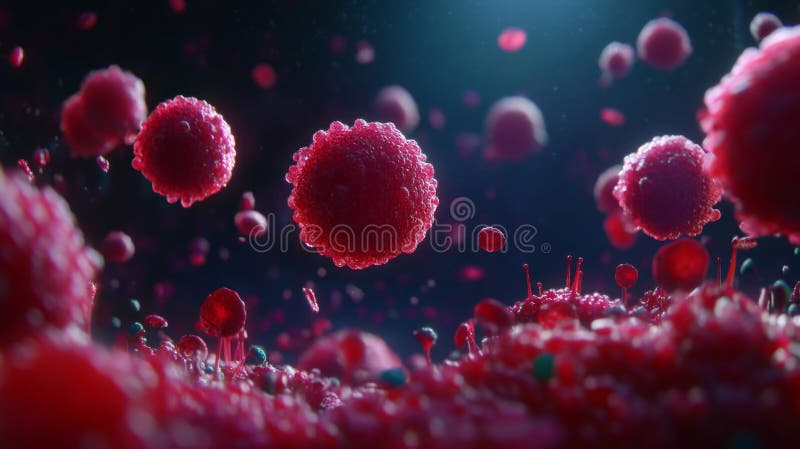 Microscopic Red Cells in Dark Background Stock Illustration ...