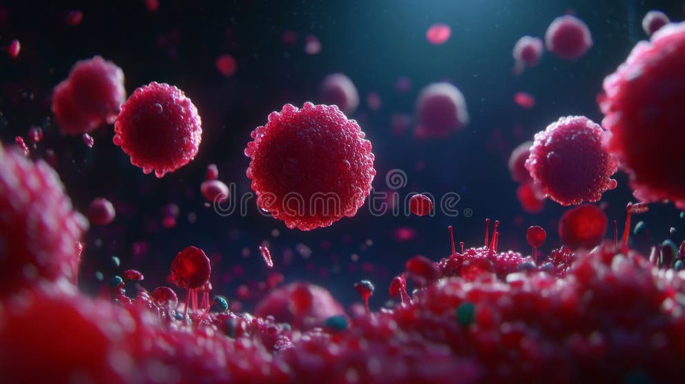 Microscopic Red Cells in Dark Background Stock Illustration ...