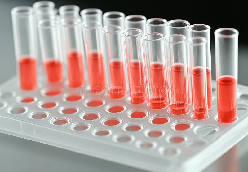 Microscopic Red Liquid Samples in Test Tubes Rack High Quality Image ...