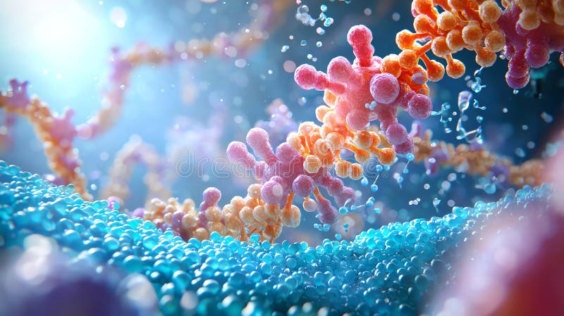 A Microscopic Rendering of Protein Synthesis Inside a Cell, with ...