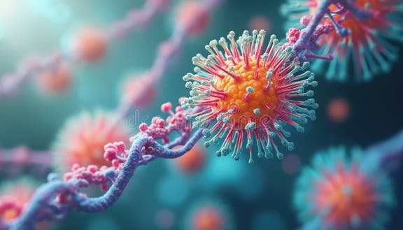 Microscopic Rendering of Protein Synthesis with Ribosomes Assembling Amino Acids into Chains ...