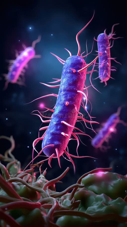 Bacteria with Flagella, Microscopic View of Pink Rod-Shaped Bacteria ...