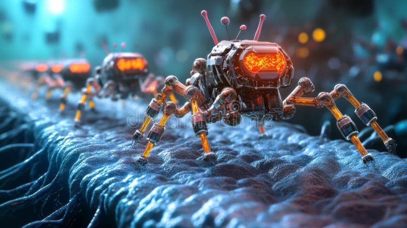 Microscopic Robotic Spiders Crawling Across a Surface Stock ...