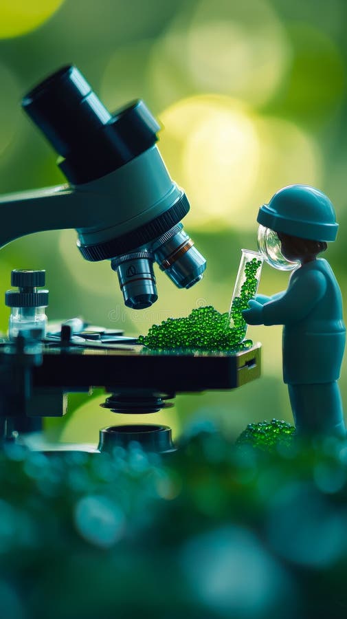 Microscopic Scientists Study Chlorella Tablet Detox and Immunity Stock ...