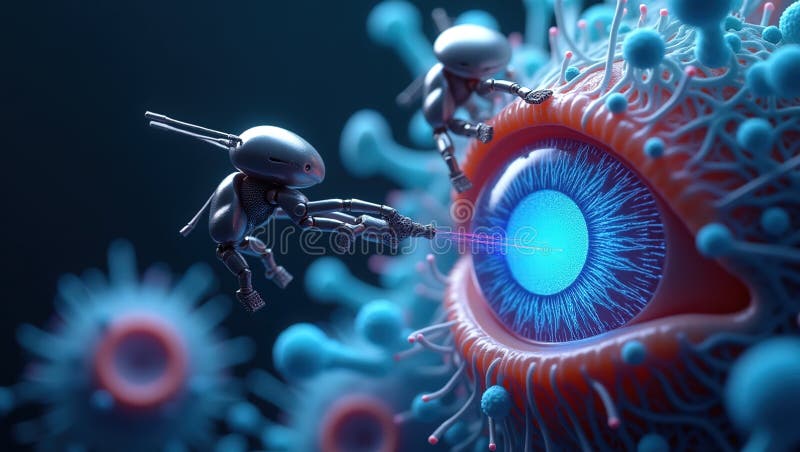 Tiny biological droids stock illustration. Illustration of working ...