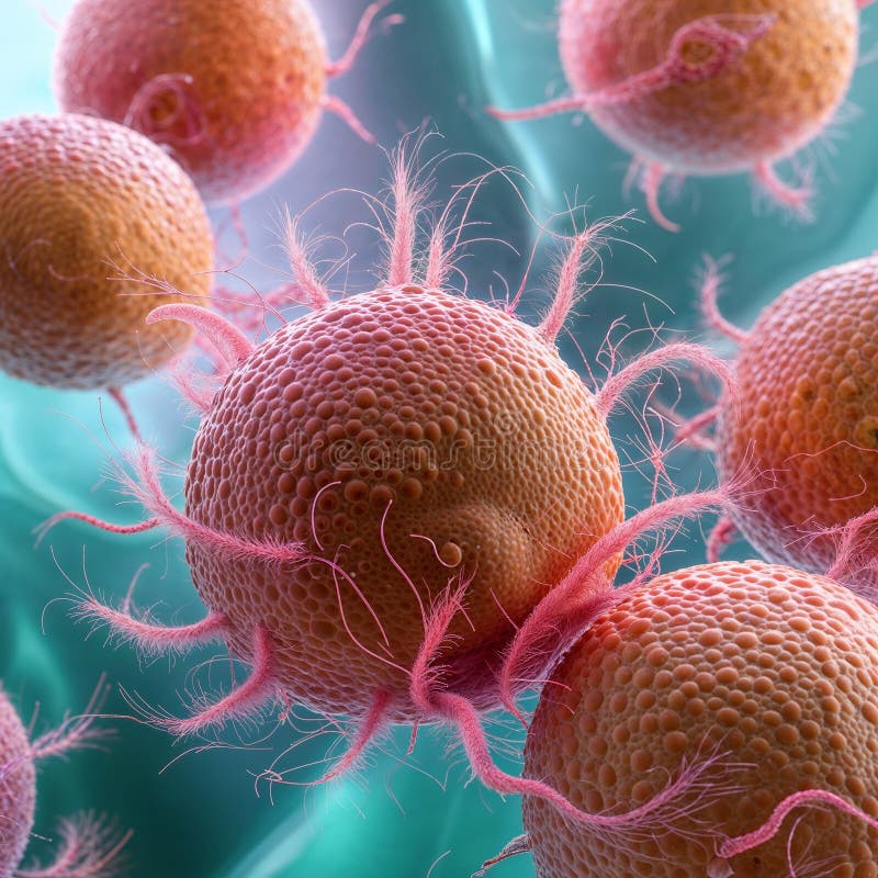 Microscopic Spherical Cells with Intricate Texture and Vibrant Colors ...