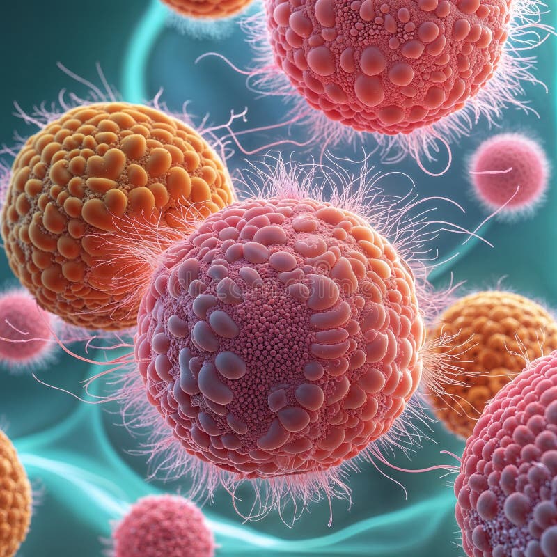 Microscopic Spherical Cells with Intricate Texture and Vibrant Colors ...