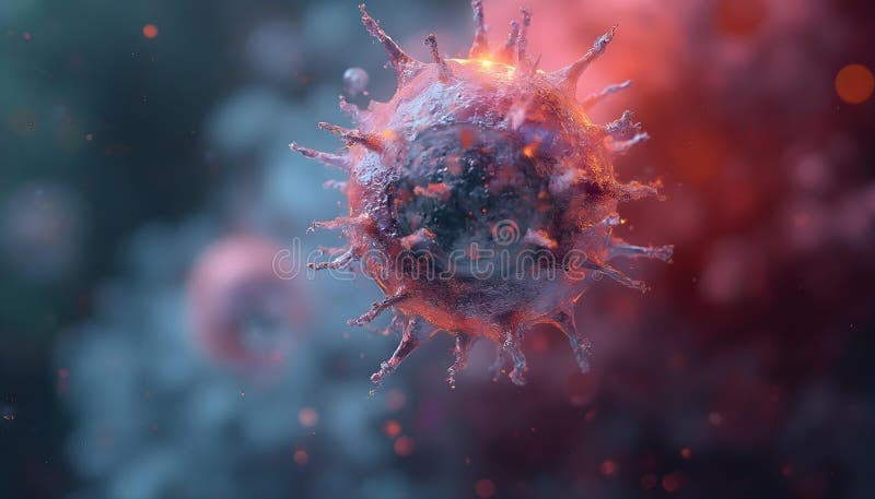 Microscopic Supervirus in Dark Blurred Background â€ 3D Virus ...
