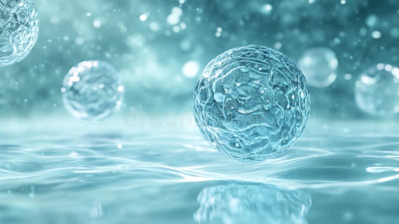 Microscopic Transparent Cells Floating in Aqua Liquid Environment with ...