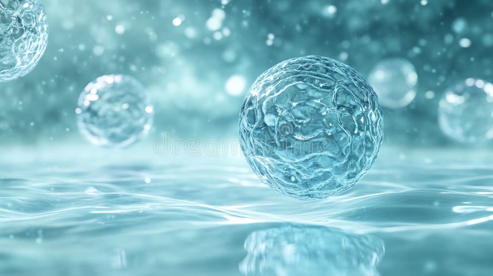 Microscopic Transparent Cells Floating in Aqua Liquid Environment with ...
