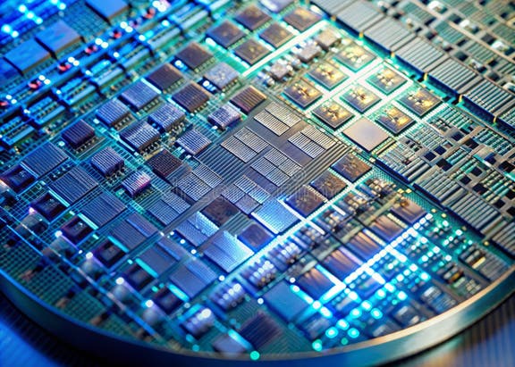 Microscopic View of Advanced Semiconductor Wafer with Intricate ...