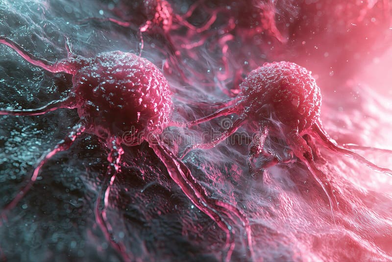 Microscopic View of Aggressive Cancer Cells Invading Healthy Tissue ...