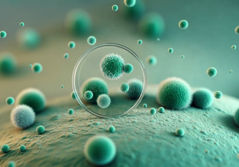 Microscopic View of an Allergen Interacting with Cells Stock Photo ...