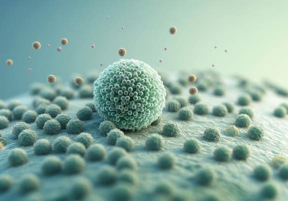 Microscopic View of an Allergen Interacting with Cells Stock Photo ...