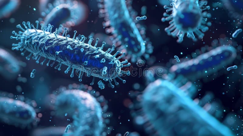 Microscopic View of Bacteria, Blue and Detailed, Floating in a Dark ...