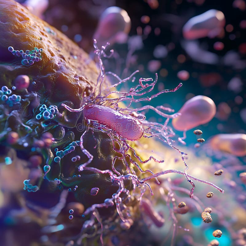 Microscopic View of Bacteria Cell Infection and Virus Attacking Host ...