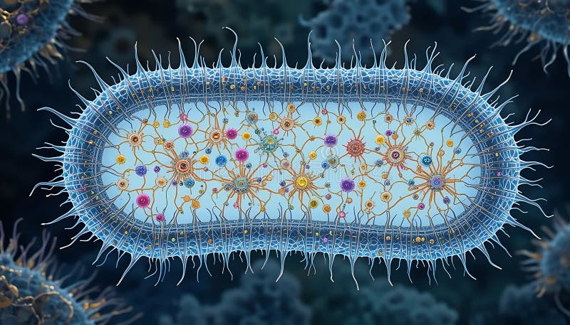 Microscopic View of a Bacteria Cell with Intricate Internal Structures ...