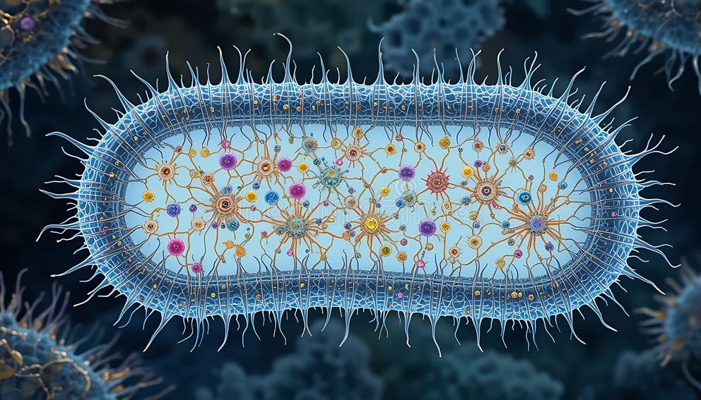 Microscopic View of a Bacteria Cell with Intricate Internal Structures ...