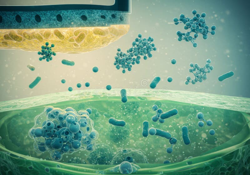 Microscopic View of Bacteria and Cells in Green and Blue Hues Stock ...