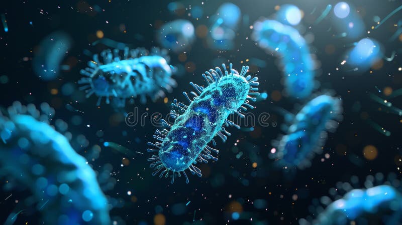 Microscopic View of Bacteria, a 3D Rendering with a Dark Background ...