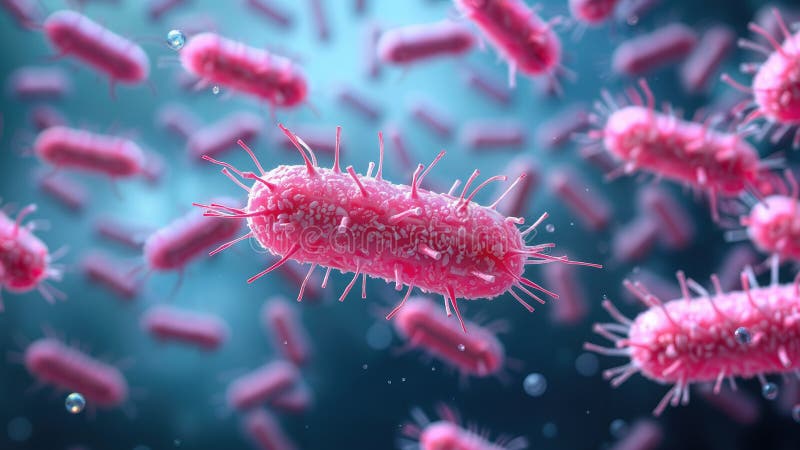 Microscopic View of Bacteria: Detailed Pink Microbes Suspended in Fluid ...
