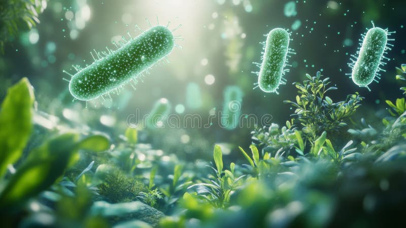 Microscopic View of Bacteria Floating among Plants, Bioluminescent ...