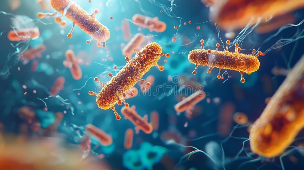 Microscopic View of Bacteria and Particles in a Glowing Liquid ...