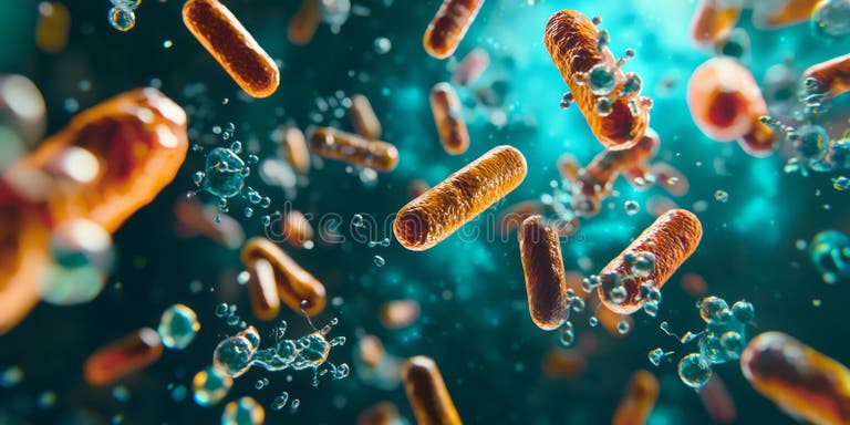 Microscopic View of Bacteria and Particles in a Glowing Liquid ...