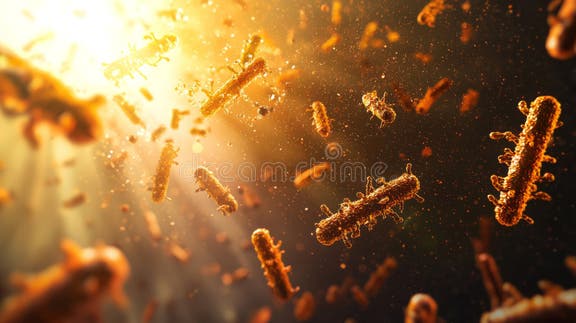 Microscopic View of Bacteria and Particles in a Glowing Liquid ...