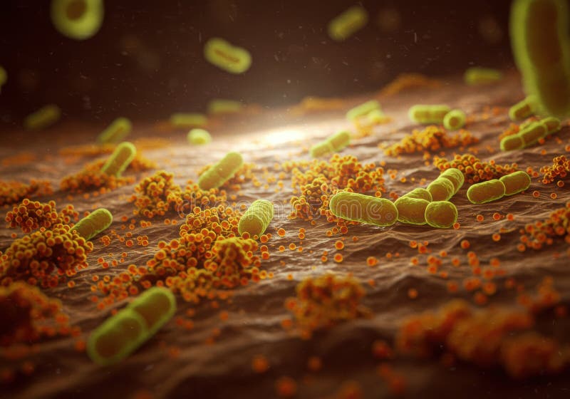 Microscopic View of Bacteria on Surface in Warm Tones Highlighting ...
