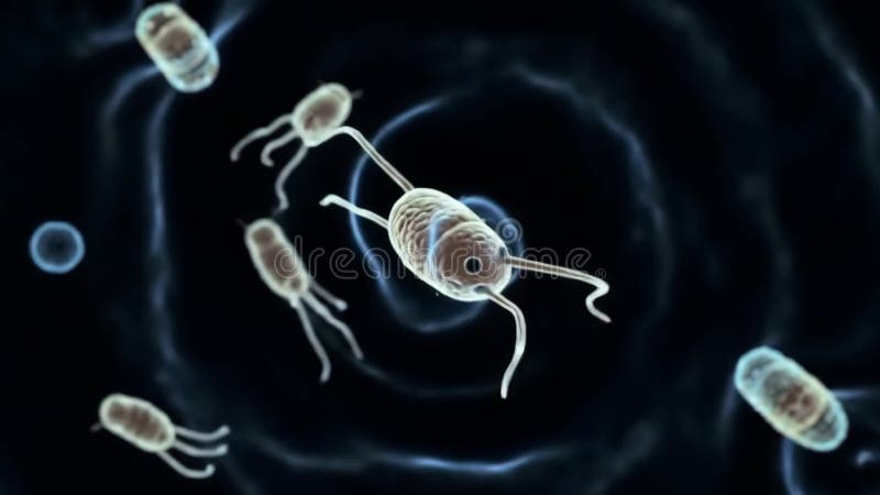 Microscopic View of Bacteria Swimming in a Dark Environment, Showcasing ...