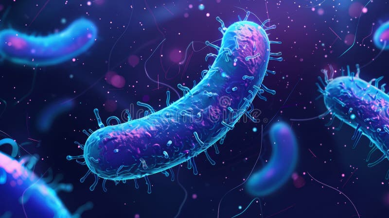A Microscopic View of Bacteria, with Vibrant Blue and Purple Hues ...