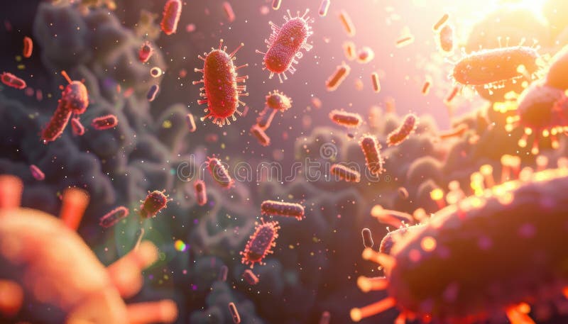 Microscopic View of Bacteria in a Vibrant Environment during Sunset ...