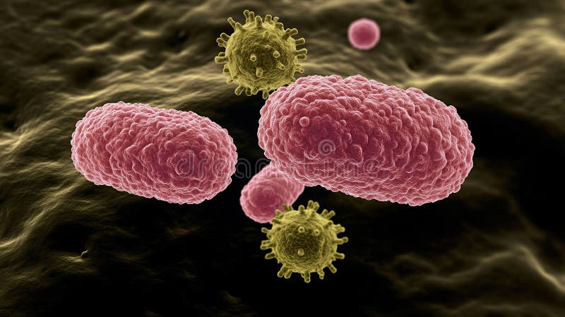 Microscopic View of Bacteria and Viruses on a Cell Surface Stock ...