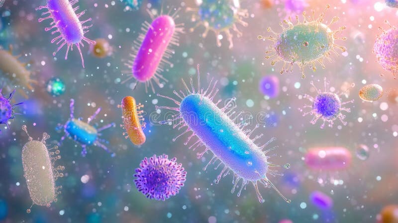 Microscopic View of Bacteria and Viruses a Colorful and Dynamic Array of Microorganisms Stock ...