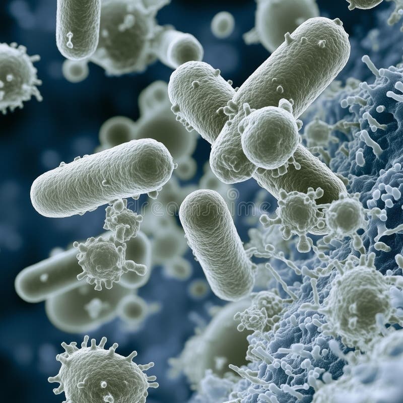 Microscopic View of Bacteria and Viruses in a Detailed Scientific ...