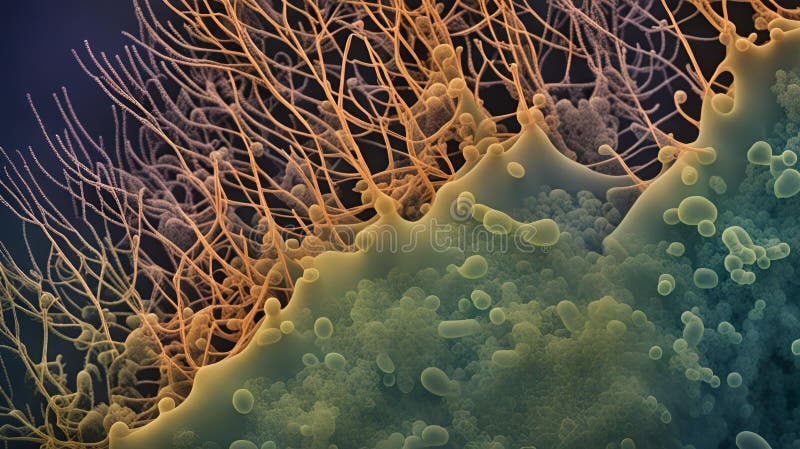 Microscopic View of Bacterial Cell Structure with Vibrant Tendrils and ...