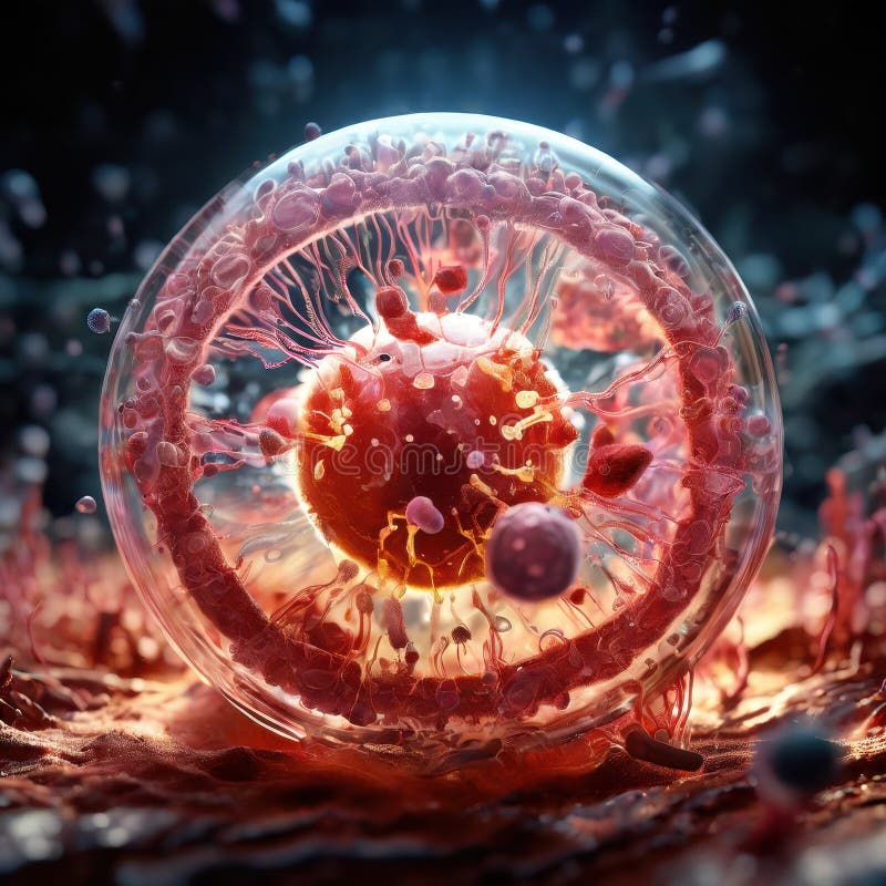 Microscopic View of a Biological Cell with Glowing Nucleus Stock Image ...