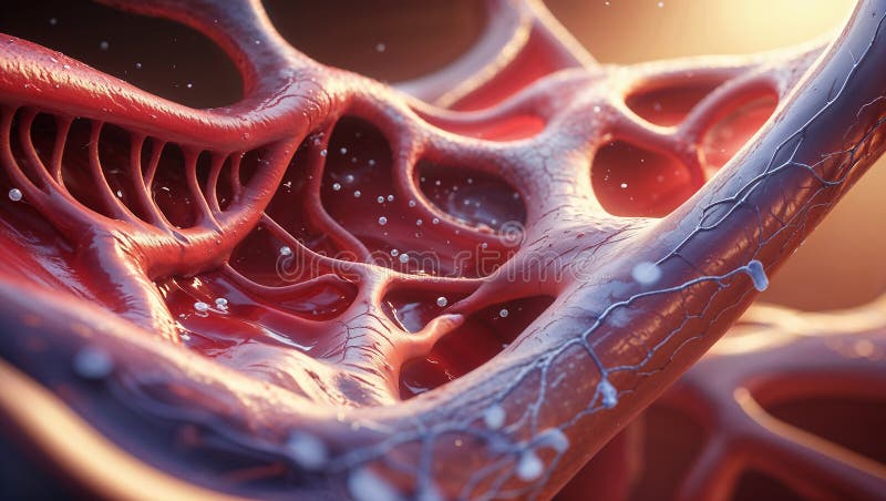 Blood Cells Flowing through Vein or Artery, Showing Capillaries and ...