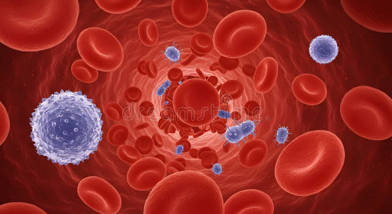Microscopic View of Bloodstream: Red Blood Cells, Leukocytes, and ...