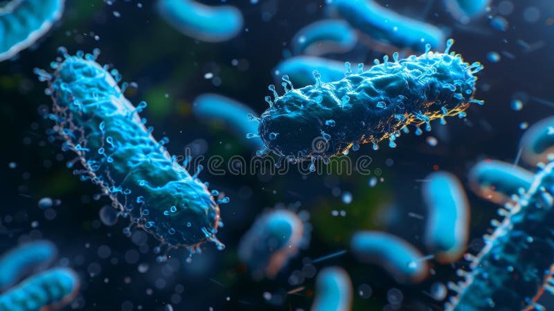 Microscopic View of Blue Bacteria Floating in a Liquid Stock ...