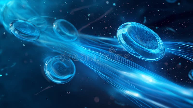 Microscopic View of Blue Cells in Motion Stock Image - Image of fluid ...