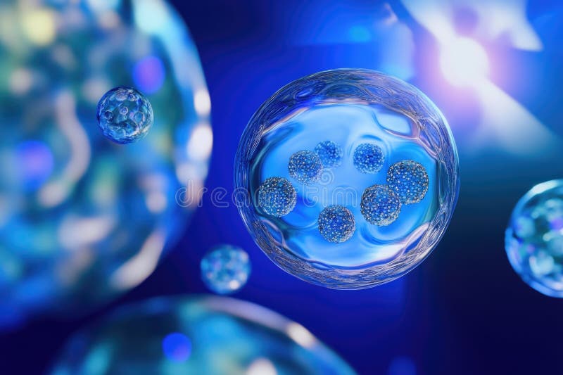 Microscopic View of Blue Cells with Nuclei in a Glowing Biological ...