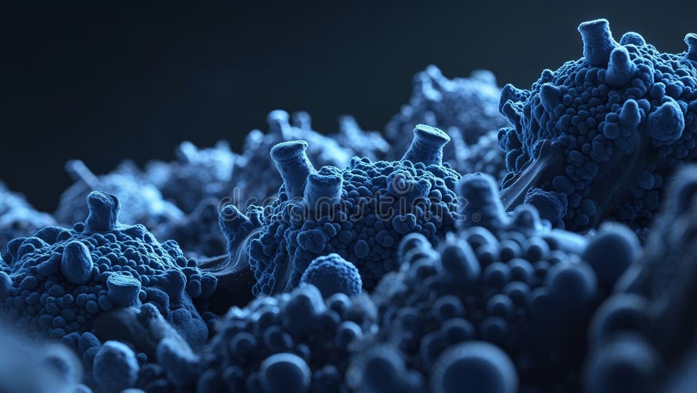 Microscopic View of Blue Cells Possibly Viruses Bacteria Clustered ...